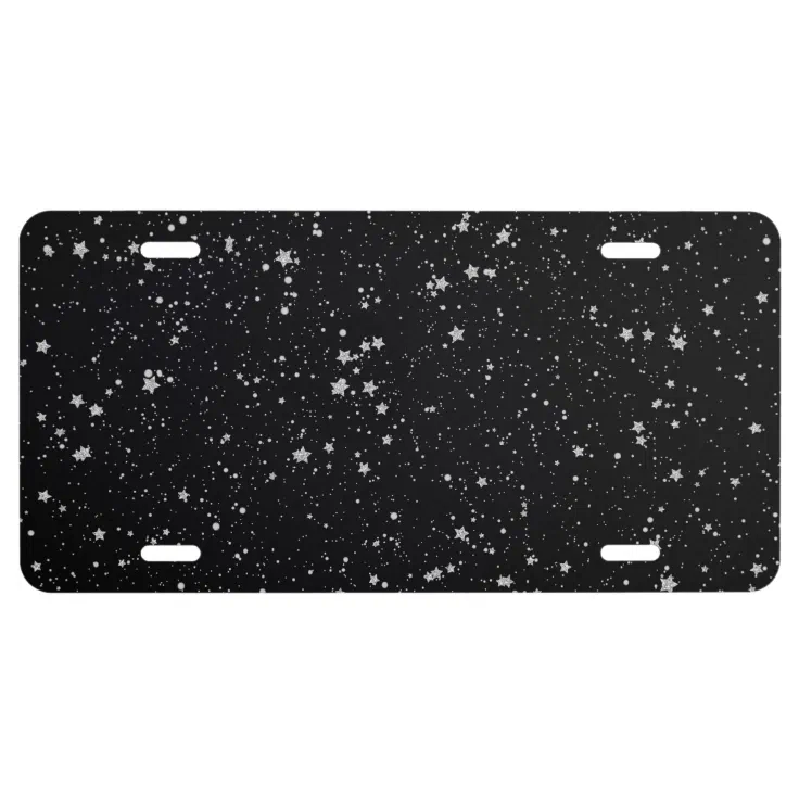 Glitter Stars2 - Silver Black License Plate | Zazzle