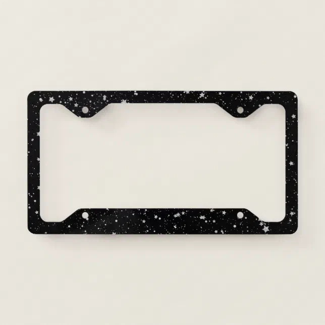 Glitter Stars2 - Silver Black License Plate Frame | Zazzle
