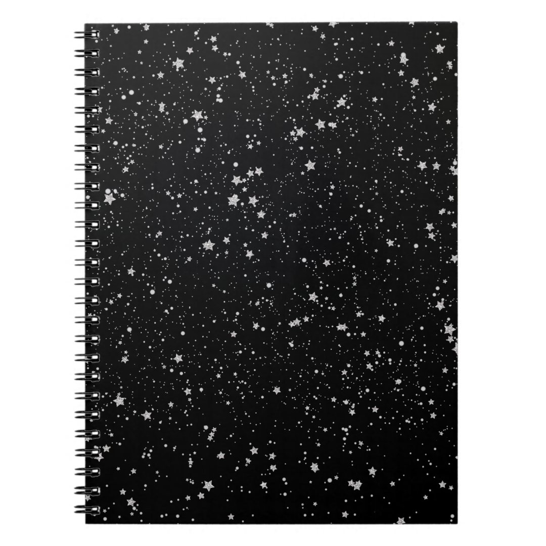 Glitter Stars2 - Silver Black Notebook | Zazzle