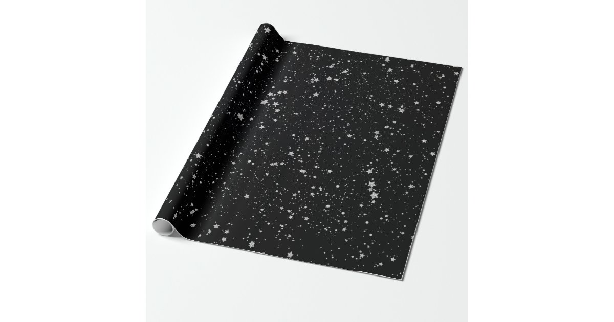 Glitter Stars2 - Silver Black Wrapping Paper | Zazzle