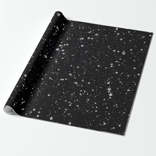 Glitter Stars2 - Silver Black Wrapping Paper | Zazzle