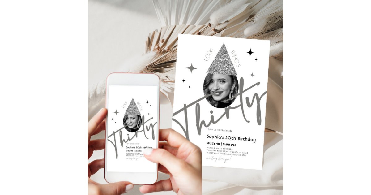 Glitter Thirty 30th Birthday Invitation with Photo | Zazzle