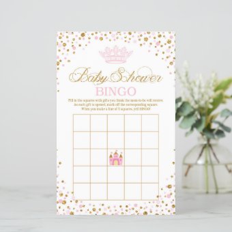 Glitter Tiara Royal Princess Baby Shower Bingo | Zazzle
