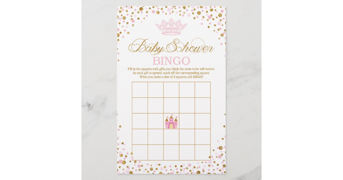 Glitter Tiara Royal Princess Baby Shower Bingo | Zazzle