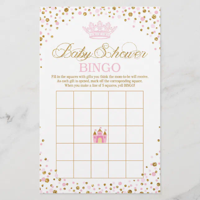 Glitter Tiara Royal Princess Baby Shower Bingo | Zazzle