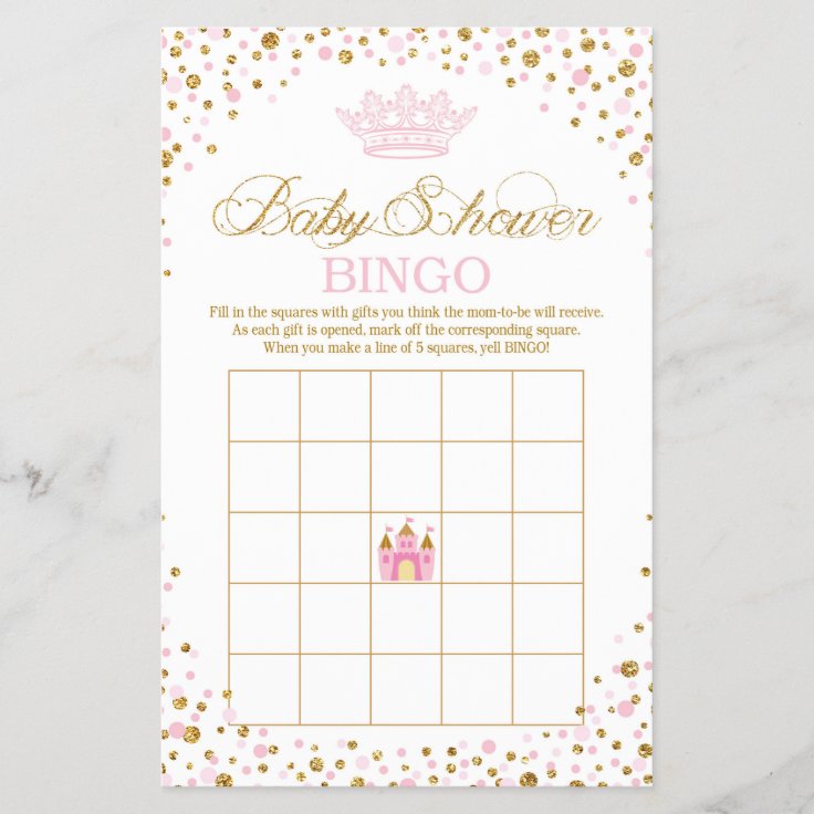 Glitter Tiara Royal Princess Baby Shower Bingo | Zazzle