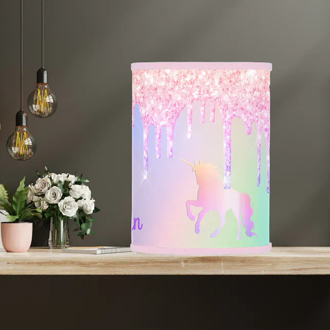 Glitter unicorn pink rose gold monogram lamp shade | Zazzle