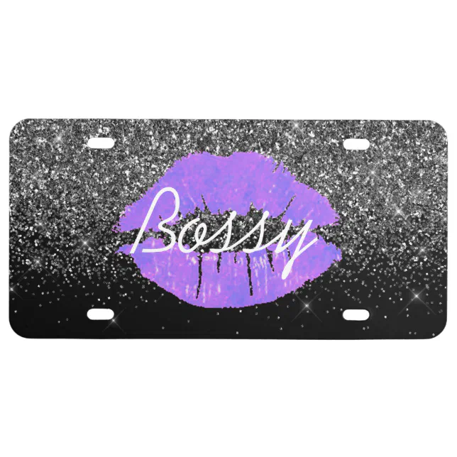 Glitter Universe Girl Lips Purple License Plate | Zazzle