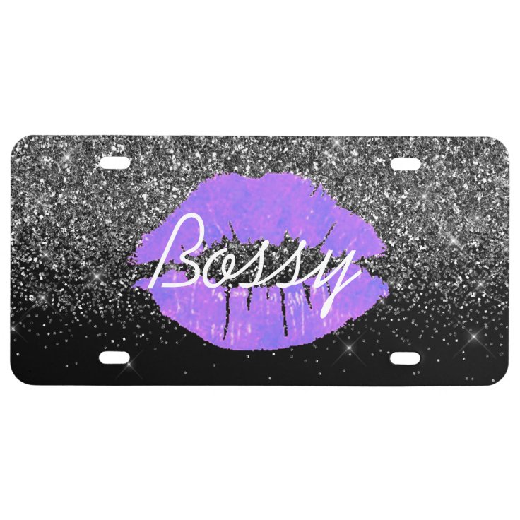 Glitter Universe Girl Lips Purple License Plate | Zazzle