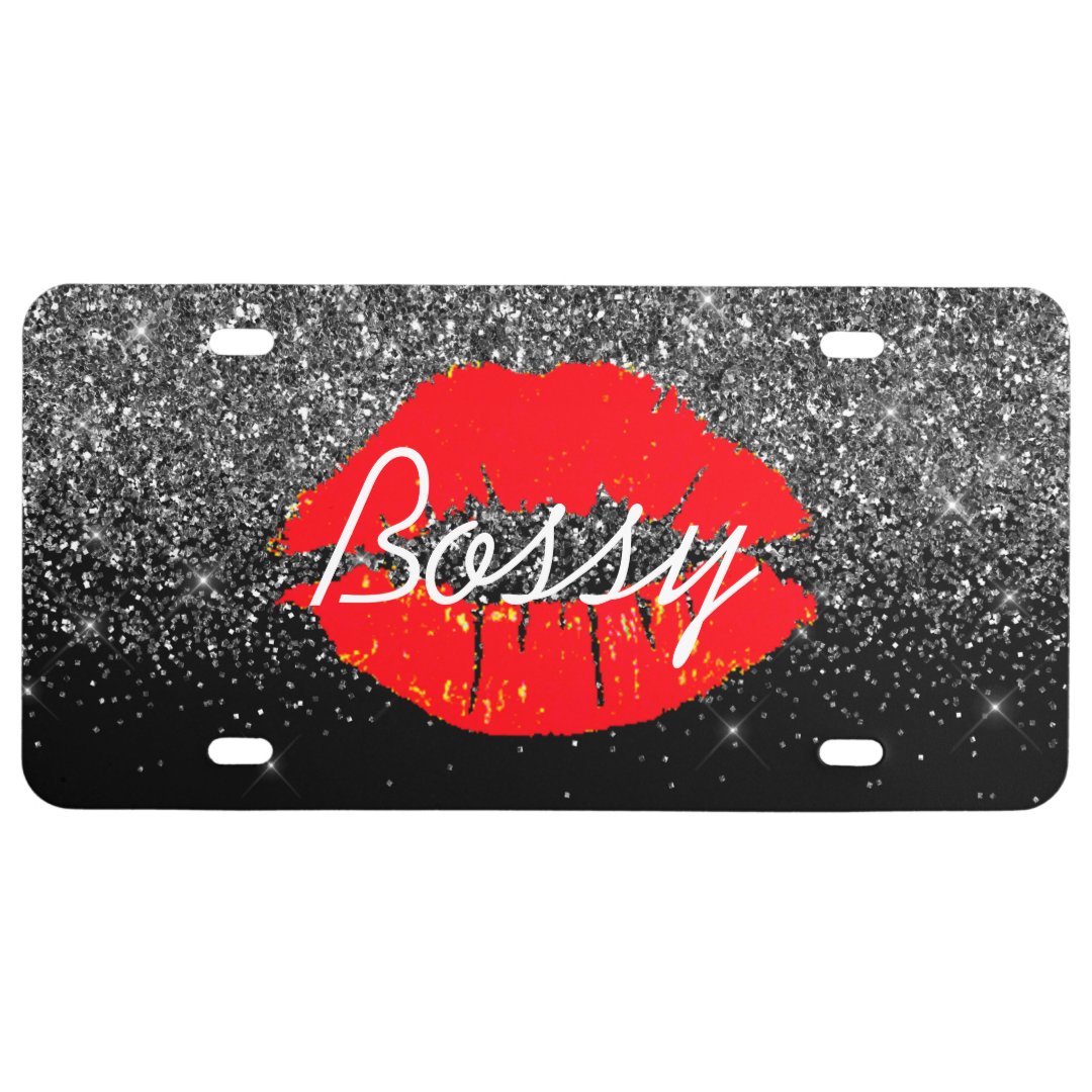Glitter Universe Girl Lips Red License Plate | Zazzle