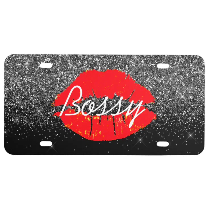 Glitter Universe Girl Lips Red License Plate | Zazzle