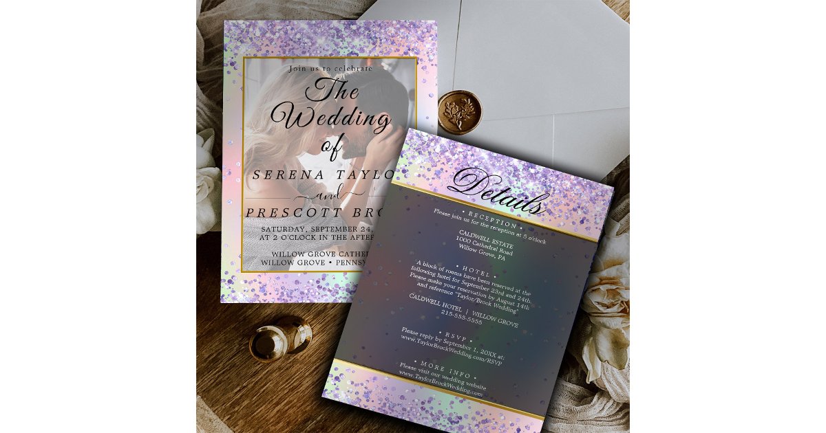 Glitter Vellum Overlay Wedding Invitation | Zazzle