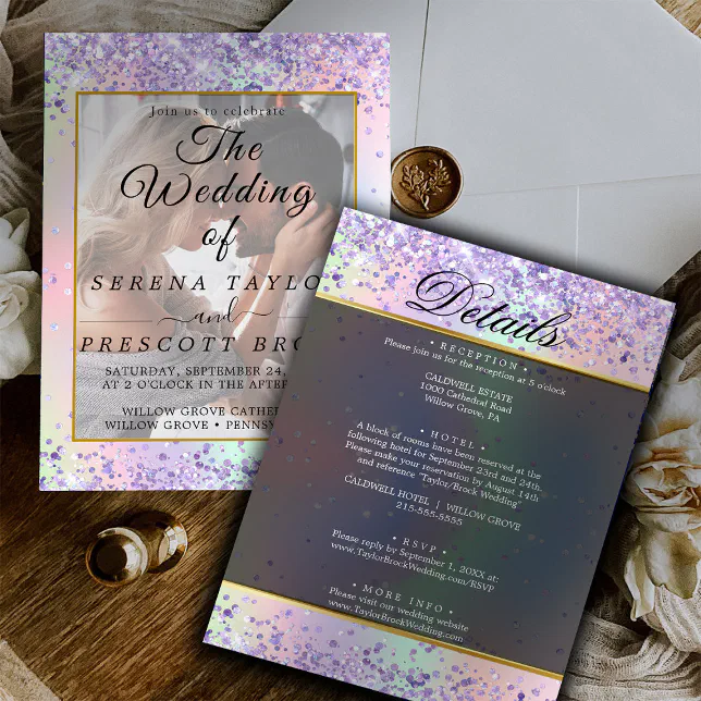 Glitter Vellum Overlay Wedding Invitation | Zazzle