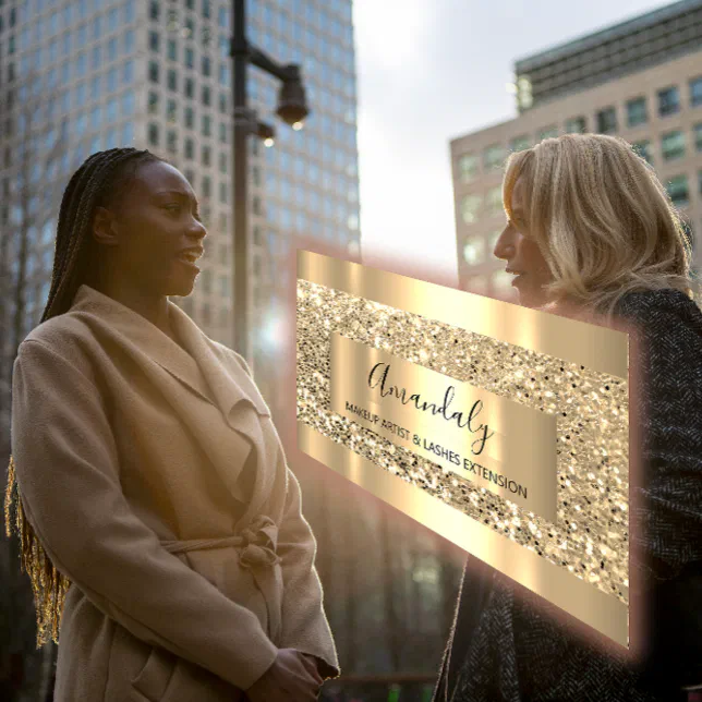 Glitter VIP Gold Frame Glam Pink Modern Luminous Business Card | Zazzle