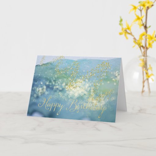 Glittered Blue Watercolor Birthday Card | Zazzle