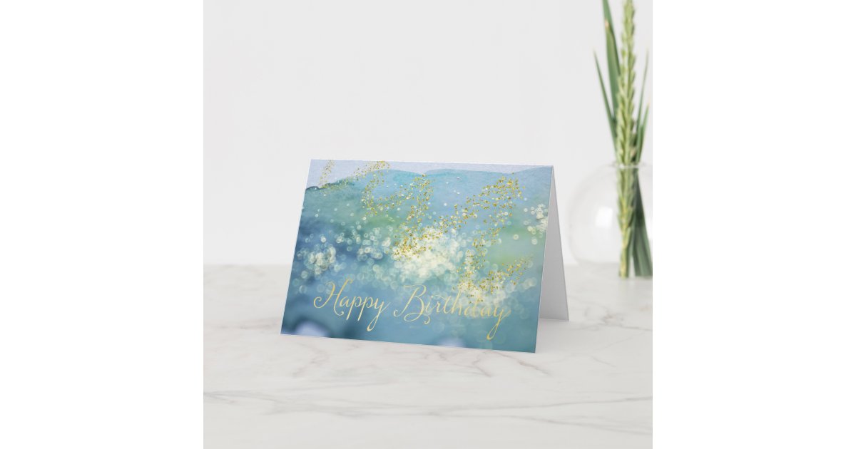 Glittered Blue Watercolor Birthday Card | Zazzle