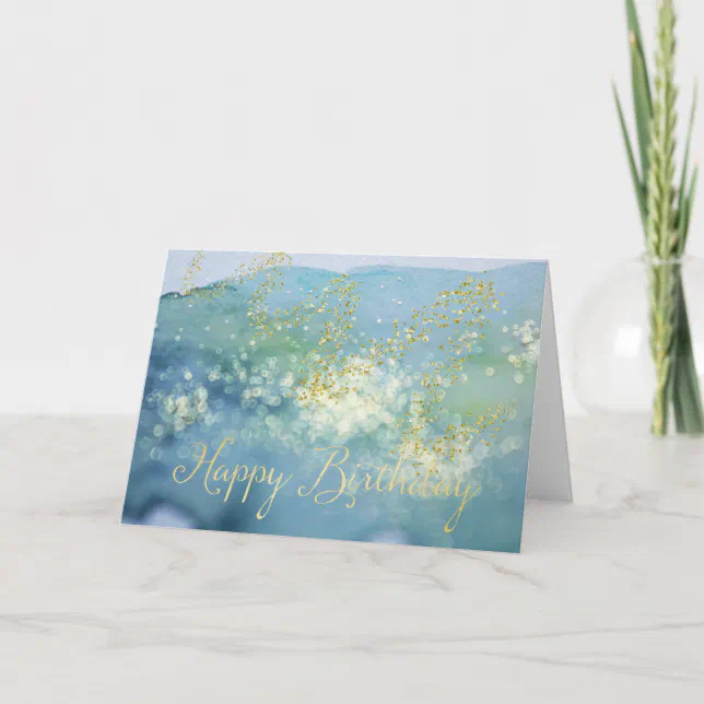 Glittered Blue Watercolor Birthday Card | Zazzle