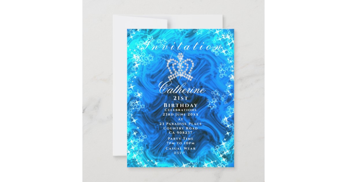 Glittering Crown Gradient Aqua Invitation | Zazzle