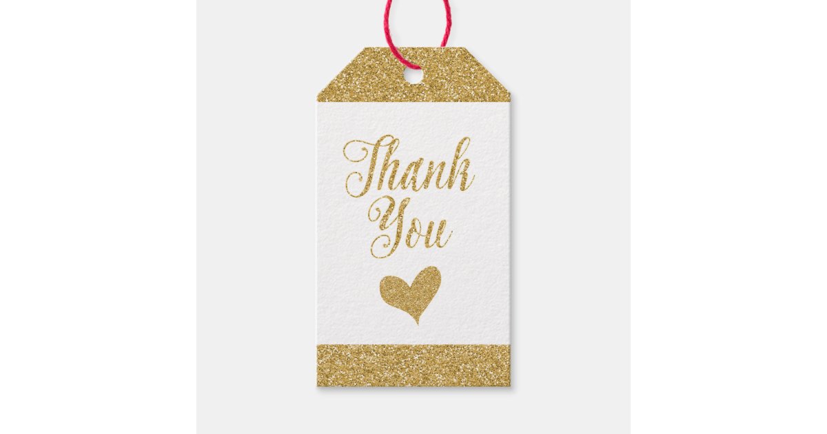 Glittering Gold Gift Tags - Thank You with Heart | Zazzle