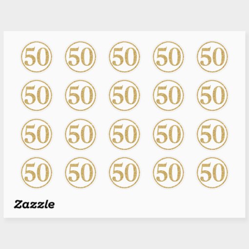 Glittering Gold number 50 in a circle Classic Round Sticker | Zazzle