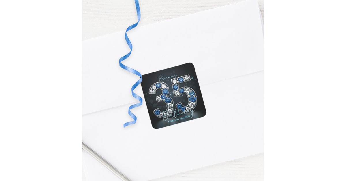 Glittering Sapphire Diamond 35th Birthday Jewels Square Sticker | Zazzle