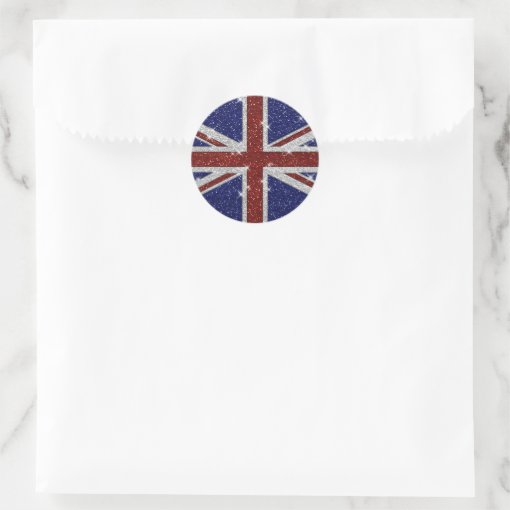 Glitters Shiny Sparkle Union Jack Flag Classic Round Sticker | Zazzle