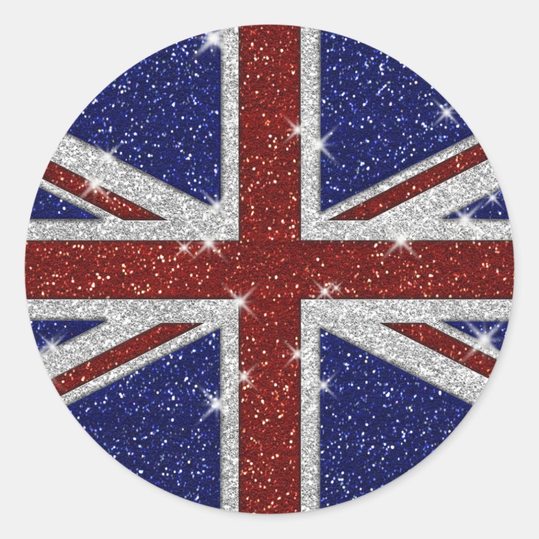Glitters Shiny Sparkle Union Jack Flag Classic Round Sticker | Zazzle