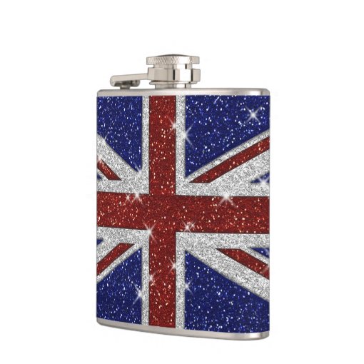 Glitters Shiny Sparkle Union Jack Flag Flask | Zazzle