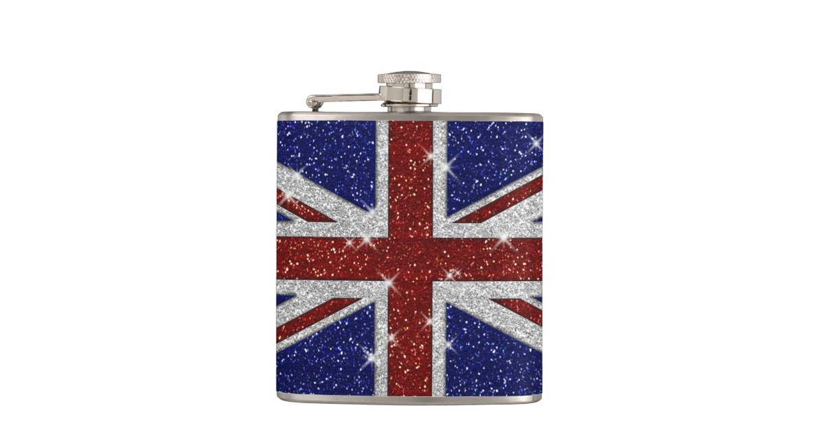 Glitters Shiny Sparkle Union Jack Flag Flask | Zazzle