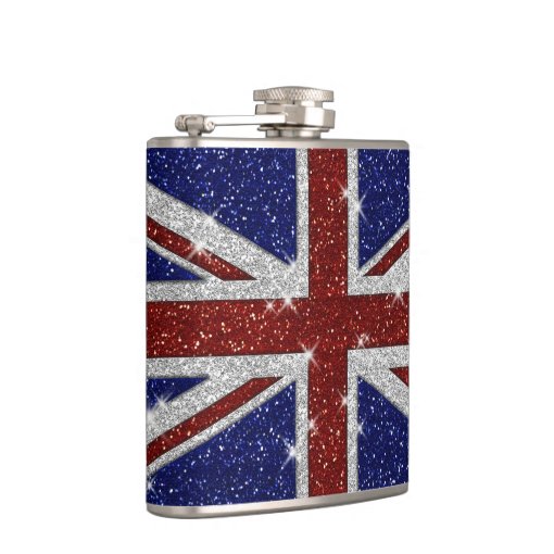 Glitters Shiny Sparkle Union Jack Flag Flask | Zazzle