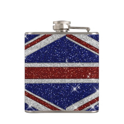 Glitters Shiny Sparkle Union Jack Flag Flask | Zazzle