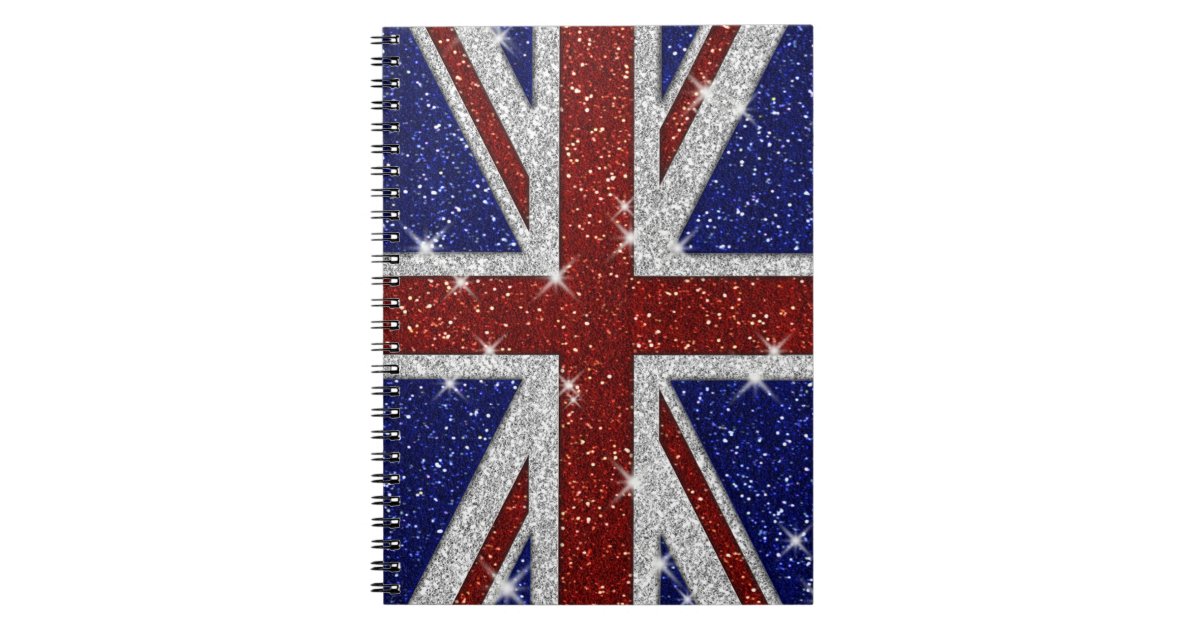Glitters Shiny Sparkle Union Jack Flag Notebook | Zazzle