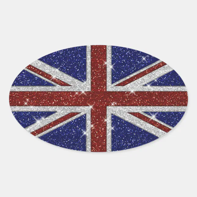 Glitters Shiny Sparkle Union Jack Flag Oval Sticker | Zazzle