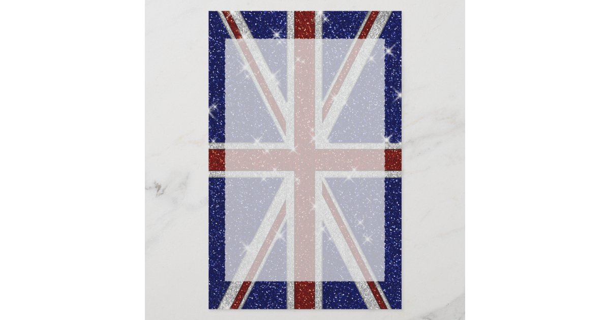 Glitters Shiny Sparkle Union Jack Flag Stationery | Zazzle