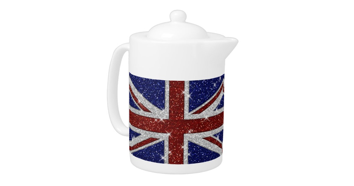 Glitters Shiny Sparkle Union Jack Flag Teapot | Zazzle