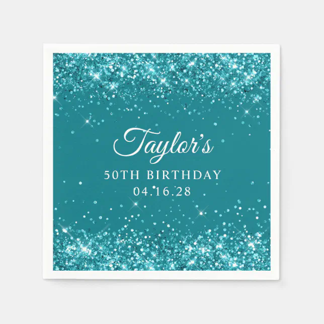 Glittert Dark Turquoise 50th Birthday Napkins | Zazzle