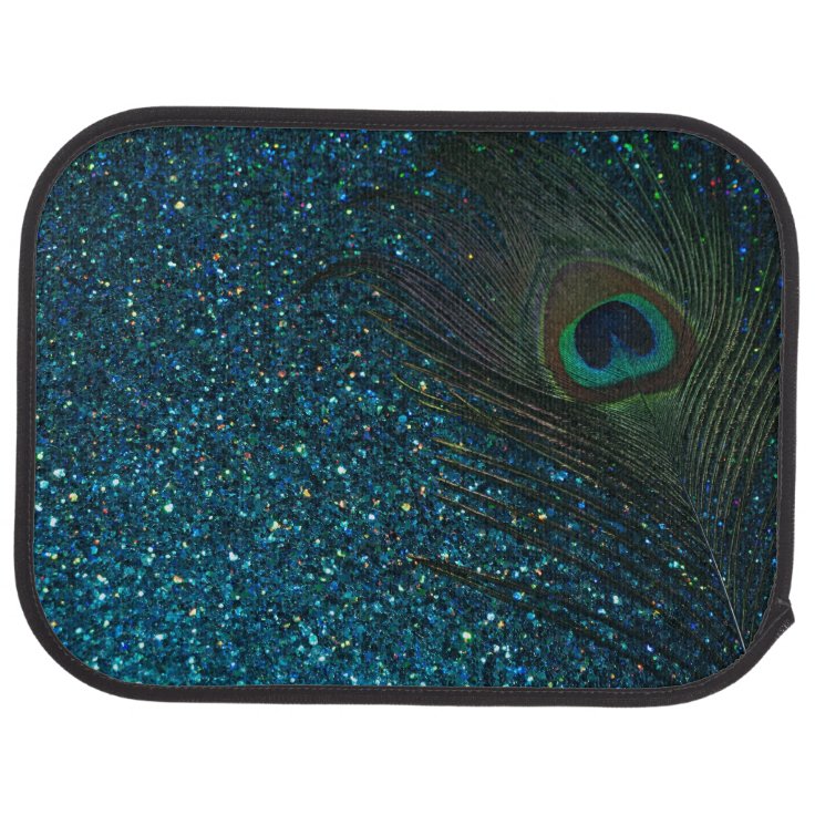 Glittery Aqua Peacock Feather Car Floor Mat | Zazzle