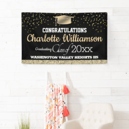 Glittery Black and Gold Graduation Banner | Zazzle