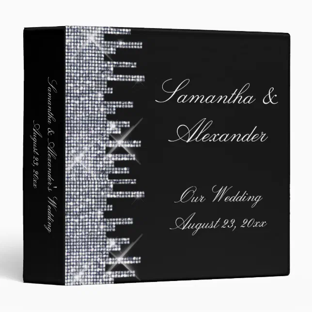 Glittery Black/Silver Glamour Wedding Album Cover Binder | Zazzle