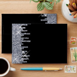 Glittery Black/Silver Glamour Wedding Envelope | Zazzle