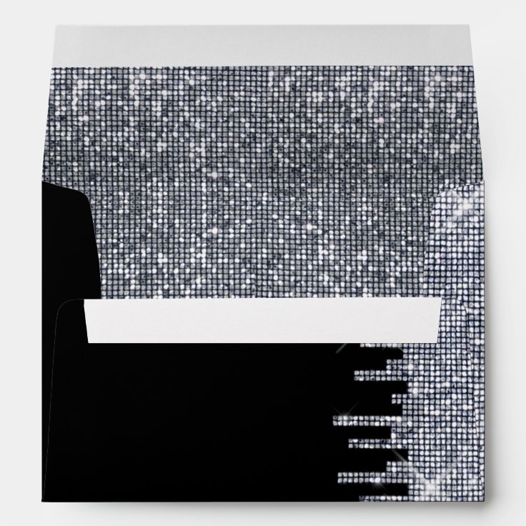 Glittery Black/Silver Glamour Wedding Envelope | Zazzle