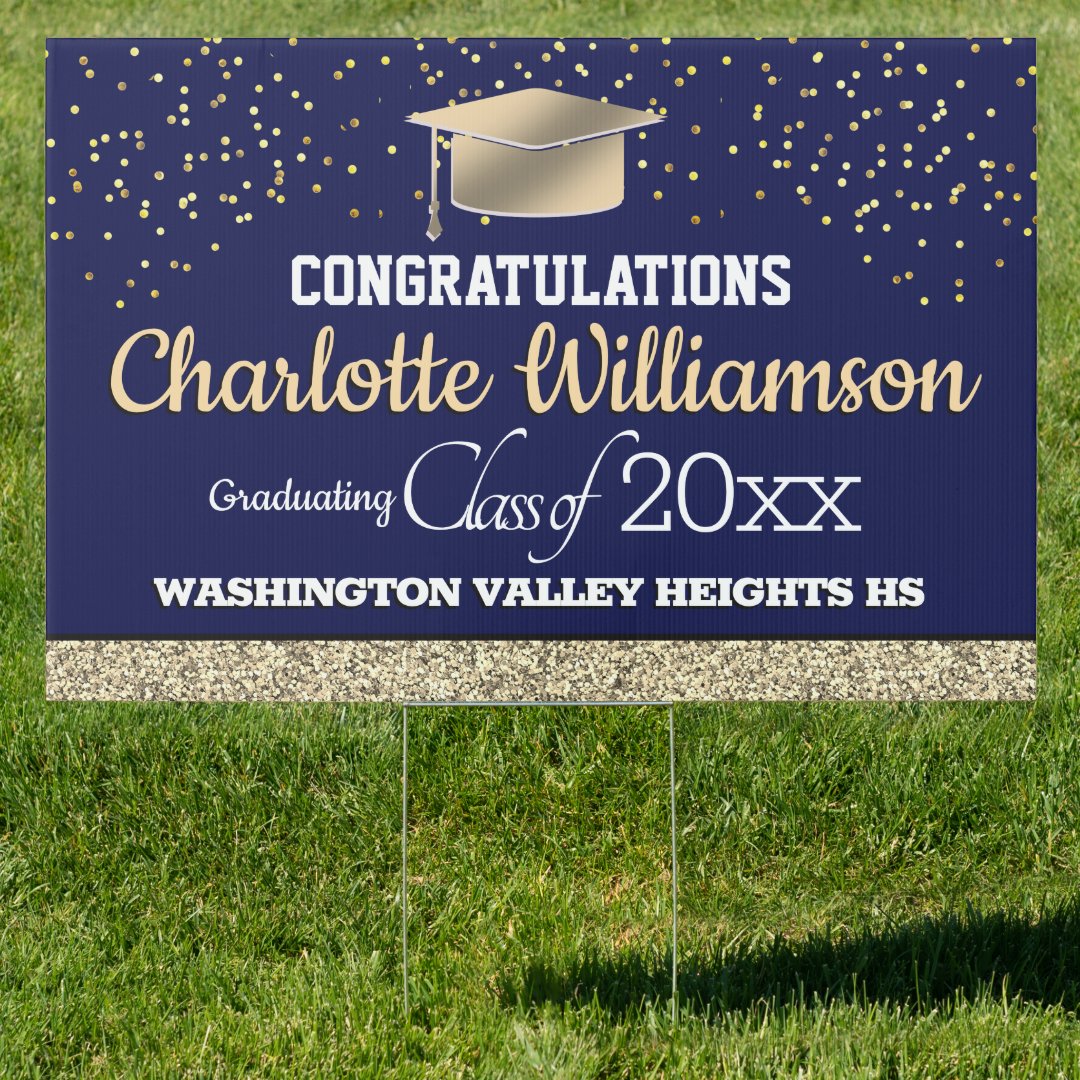 Glittery Blue and Gold Congratulations Graduate Sign | Zazzle