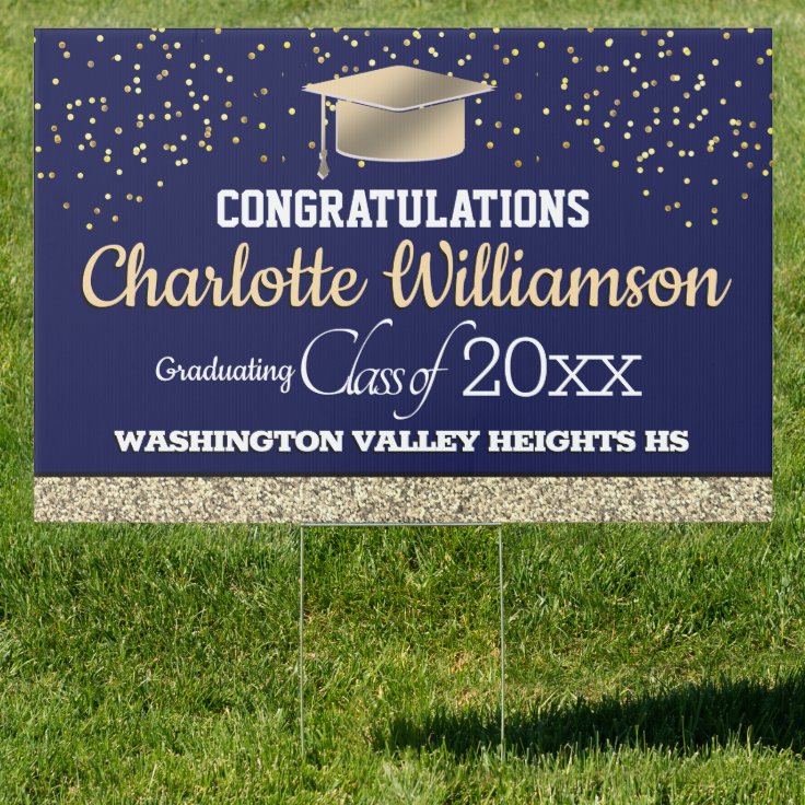 Glittery Blue and Gold Congratulations Graduate Sign | Zazzle
