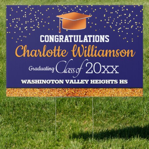 Glittery Blue and Orange Congratulations Graduate Sign | Zazzle