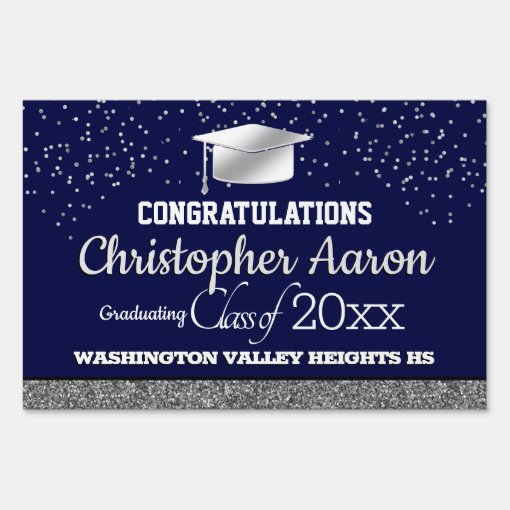 Glittery Blue and Silver Congratulations Graduate Sign | Zazzle