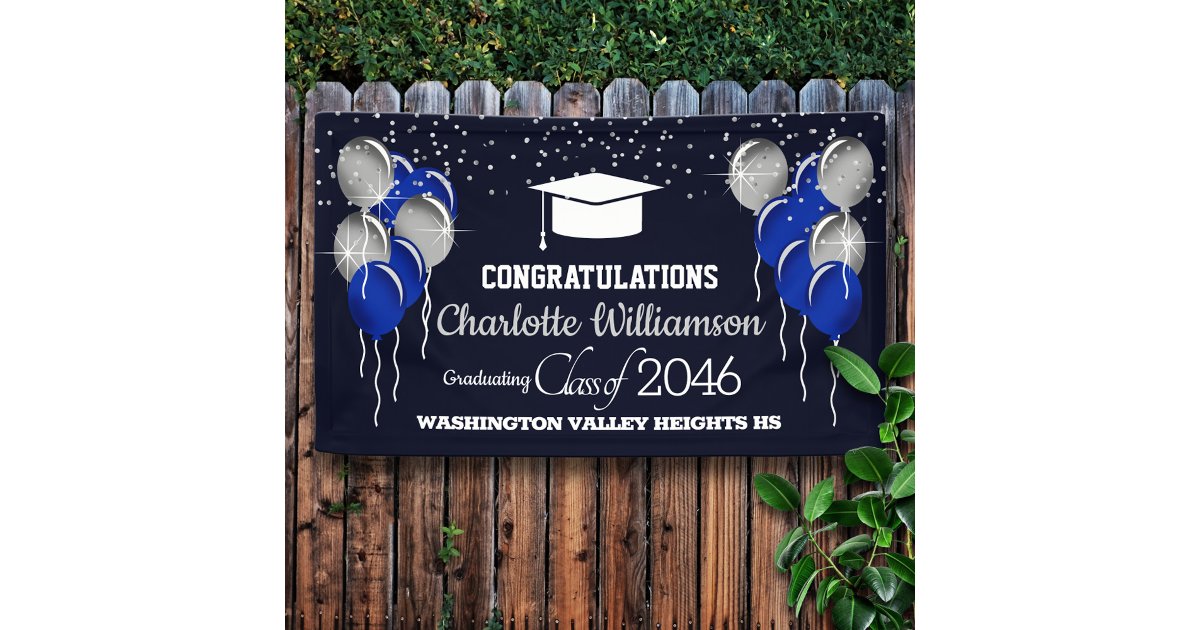 Glittery Blue and Silver Graduation Banner | Zazzle