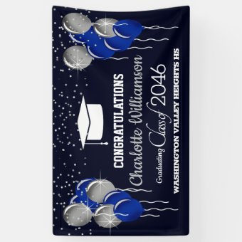 Glittery Blue and Silver Graduation Banner | Zazzle
