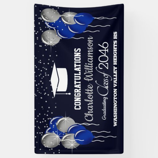 Glittery Blue and Silver Graduation Banner | Zazzle