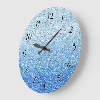 Glittery Blue Ombre Spectrum Large Clock | Zazzle