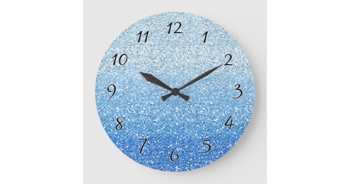 Glittery Blue Ombre Spectrum Large Clock | Zazzle